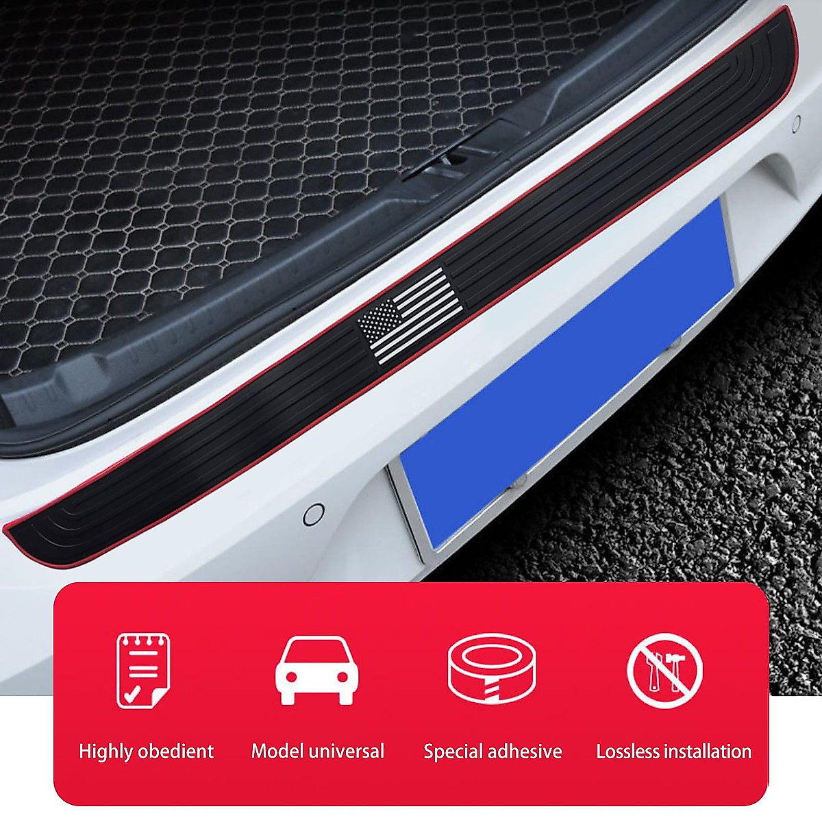 Jawmoy 1 PC Car Rear Bumper Protector Guard, Trunk Rubber Protection Strip, Car Rear Bumper Protector Cover, Universal Scratch-Resistant Trunk Guards Trim, for Most Cars (American Flag Black #3201)