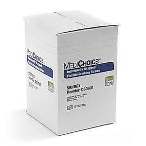 MediChoice Drinking Straw, Flexible, Individually Wrapped Disposable, Plastic, 7.75 Inch x .25 Inch (Box of 500)