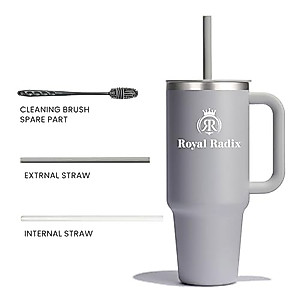Royal Radix 40oz Insulated Tumbler with Handle & Straw, Stainless Steel Travel Mug, Leak-Proof, Hot & Cold Beverage Cup, BPA-Free, Dishwasher Safe, for Coffee & Water