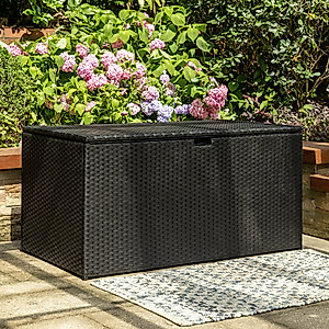 Glitzhome Patio Outdoor Deck Box, 140 Gallons Oversized All-Weather Cushion Wicker Storage Trunk Waterproof, Outside Storage Bin for Patio Furniture Covers, Cushion Pillows, Towels, Garden Tools,
