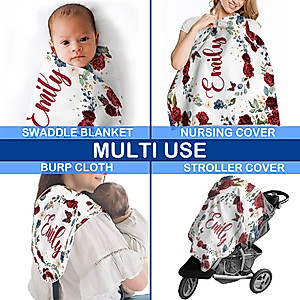 ZouZou Personalized Monogram Baby Blankets with Name, Customized Baby Blanket for Girls, Roses Baby Blanket, Best Gift for Baby, Newborn, New Mom, Super Soft Plush Fleece, 30 x 40 inch