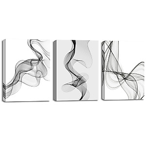Black and White Abstract Line Wall Art Canvas Painting 3 piece Bathroom Room Decor Print Picture Modern Artwork Framed