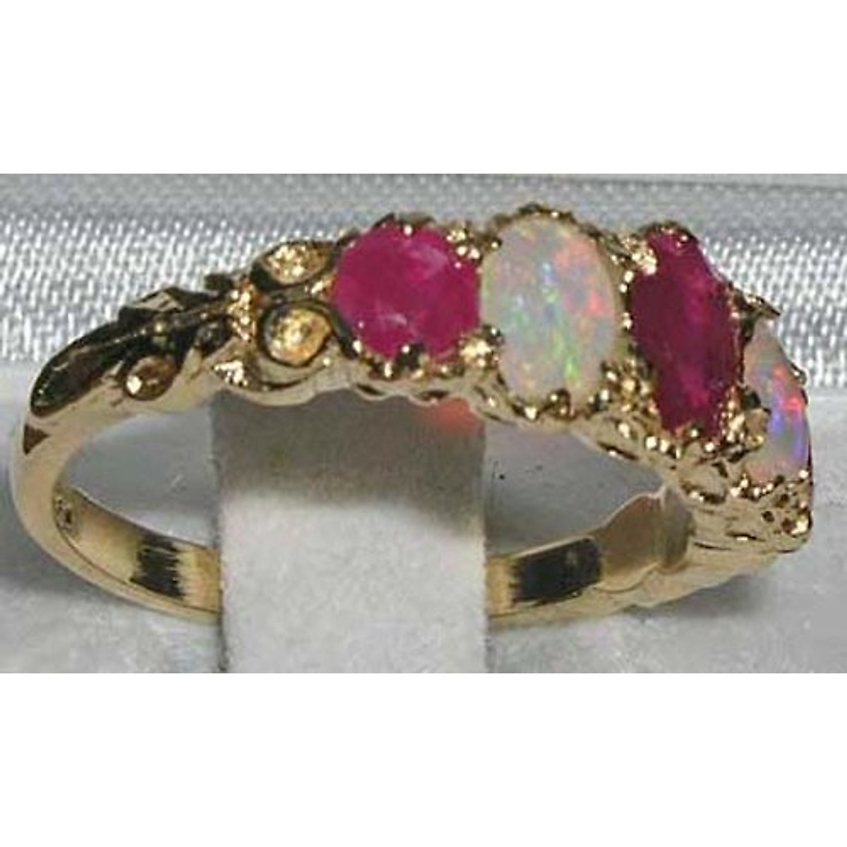 LetsBuyGold 14k Yellow Gold Natural Ruby and Opal Womens Band Ring - Size 4.75