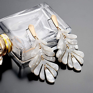 GLBCC Acrylic Leaf Dangle Earrings, White, Brass