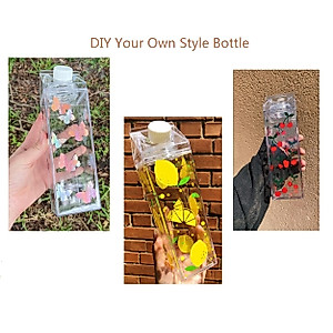 Fanovo Clear Milk Carton Water Bottle, Aesthetic Water Bottles Square Milk Storing Containers Reusable Water Tumbler Cute Kawaii Water Bottle