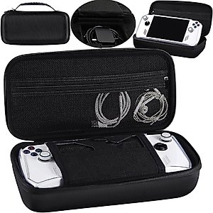 NICEPRING ROG Ally Handheld Case - Rog Ally Case for ASUS ROG Ally and Charger and Accessories - Back Bracket & Cooling Holes Design Waterproof Hard Shell Carrying Case - Handheld & Shoulder Carry