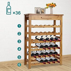 KINTNESS 36 Bottle Bamboo Wine Rack, FreeStanding Display Storage Rack Wine Display Shelf w/Countertop