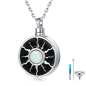 Bolelis Cremation Jewelry Urn Necklace for Ashes - 925 Sterling Silver Sun God Apollo Keepsake Opal Pendant,Round You are My Sunshine Waterproof Memorial Pendant with Filling Kit,Chain 18"+2" Inch