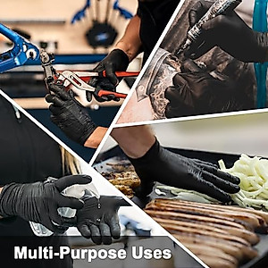 Hyunshuo Nitrile Gloves Black Puncture Resistance Disposable Gloves, 5 Mil Latex Free Powder Free Food Prep Work Gloves, High Durability for Cooking, Cleaning, Gardening (Box / 100)