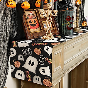 ARKENY Halloween Table Runner 13x72 Inches,Pumpkin Spooky Ghost Candy Boo,Seasonal Burlap Farmhouse Indoor Kitchen Dining Table Decorations for Home Party AT455-72