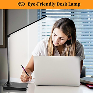 Dott Arts LED Desk Lamp, Touch Control Desk Lamp with 3 Levels Brightness, Dimmable Office Lamp with Adjustable Arm, Foldable Table Desk Lamp for Table Bedroom Bedside Office Study, 5000K, 8W, Black