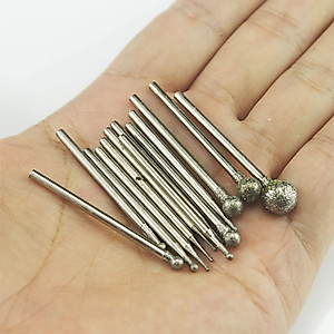 Luo ke 13 Pcs Ball Shape Diamond Burr - 3/32'' Shank Diamond Ball Burs Stone Carving Bits for Dremel Rotary Tool