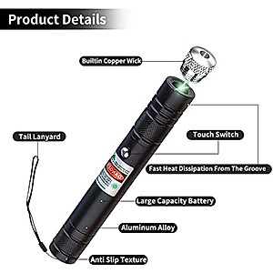 Cyahvtl Laser Pointer, 2000 Metres Green Long Range High Power Handheld Flashlight, Rechargeable Laser Pointer for USB, with Star Cap Adjustable Focus Suitable for Projecto