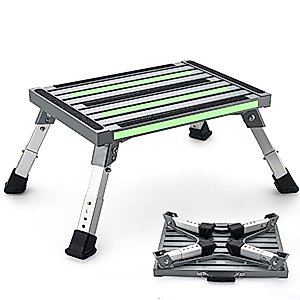 BOYISEN RV Step Stool, Height Adjustable Aluminum Step Stool with Non-Slip Rubber Feet Reflective Stripe Handle Sturdy Platform Step Supports Up to 1,000 lb, Easy Carry and Store