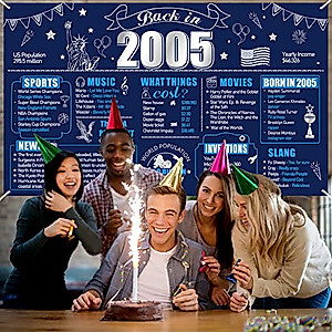 Large Blue Silver 18th Birthday Banner Decoration for Men, Navy Blue 18th Birthday Back in 2005 Birthday Banner Party Supplies, Happy 18 Years Old Birthday Photo Background for Indoor Outdoor