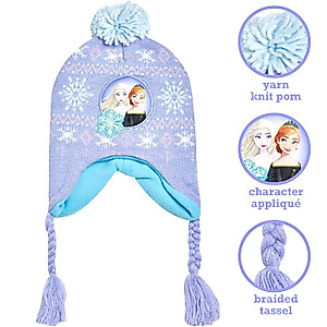 Disney Little Girls Frozen Elsa and Anna Beanie Hat and Gloves Cold Weather Set (Age 2-7), Size Age 4-7, Frozen Purple Gloves