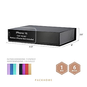 PACKHOME Gift Box 11x7.8x2.3 Inches, Gift Box with Lid, Sturdy Shirt Box with Magnetic Lid for Wrapping Gifts (Glossy Metallic Black)