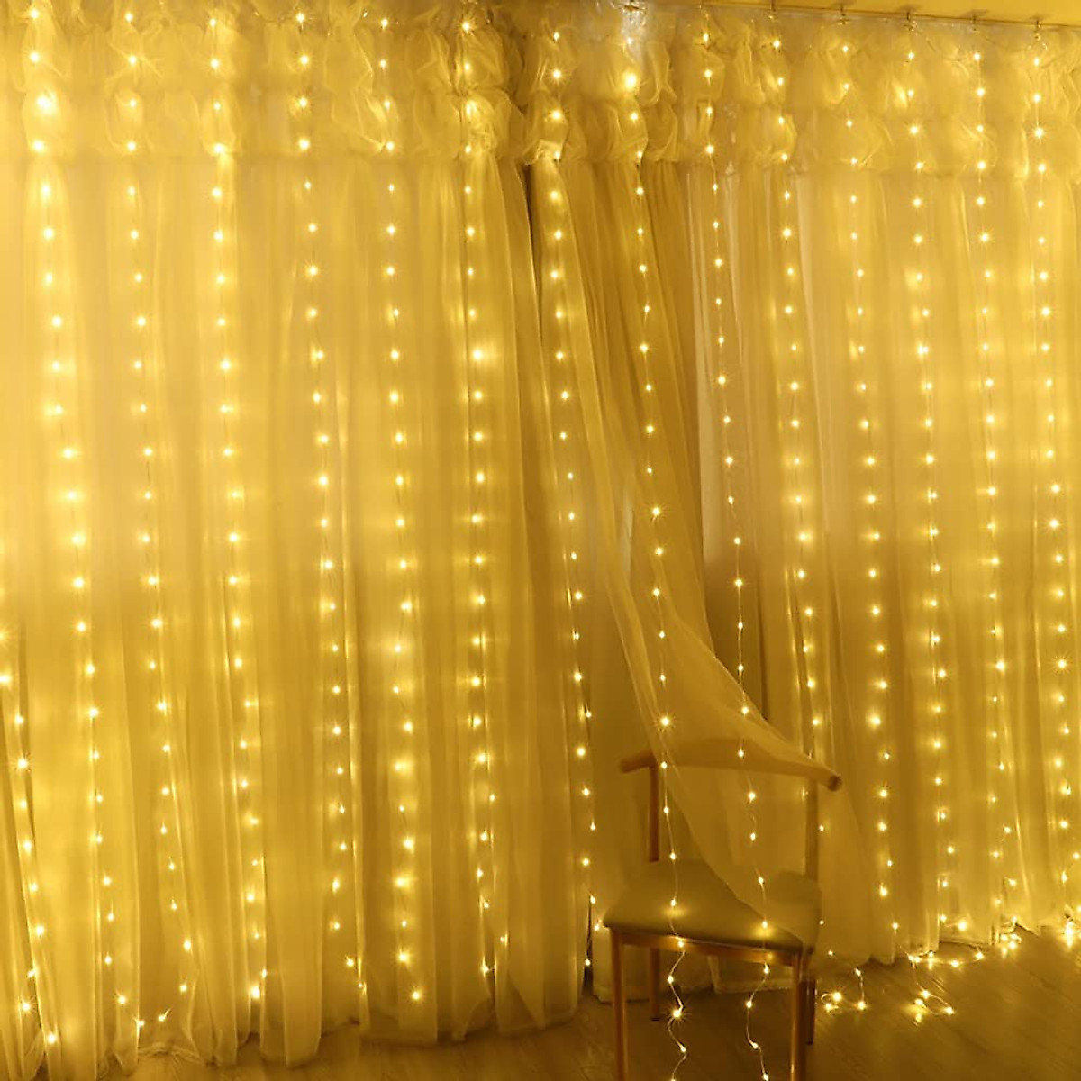 n Led Curtain Lights 9.8 ft and connectable with 300 led ,8 Modes USB with Remote,Waterpoorf for Christmas Bedroom Party Wedding Home Garden Wall Decorations(Warm White)