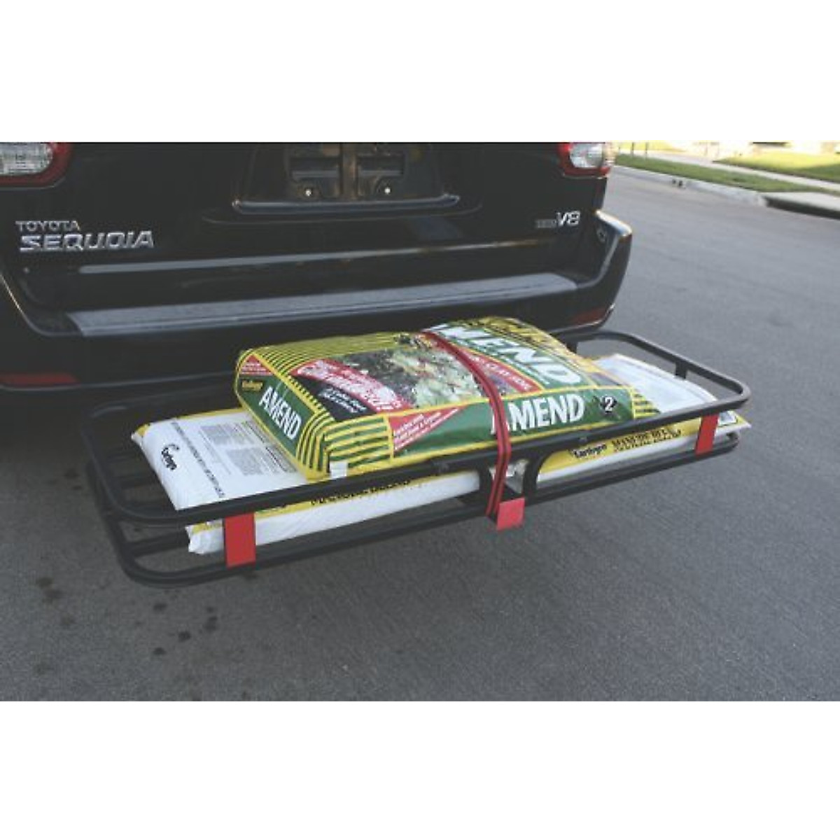 MaxxHaul 70107 53" x 19-1/2" Hitch Cargo Carrier - Trailer Mount Steel With High Side Rails For RV's, Trucks, SUV's, Vans, Cars 2" Receiver 500-lb Load Capacity , Black