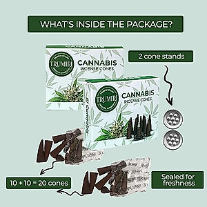 Cannabis Scented Incense Cones - Total 20 Cone Incense - Dual Pack of 10 Insence Cones - Incense Cones Scented - Cone Incense Scents - Insense Cones - Incent Cone
