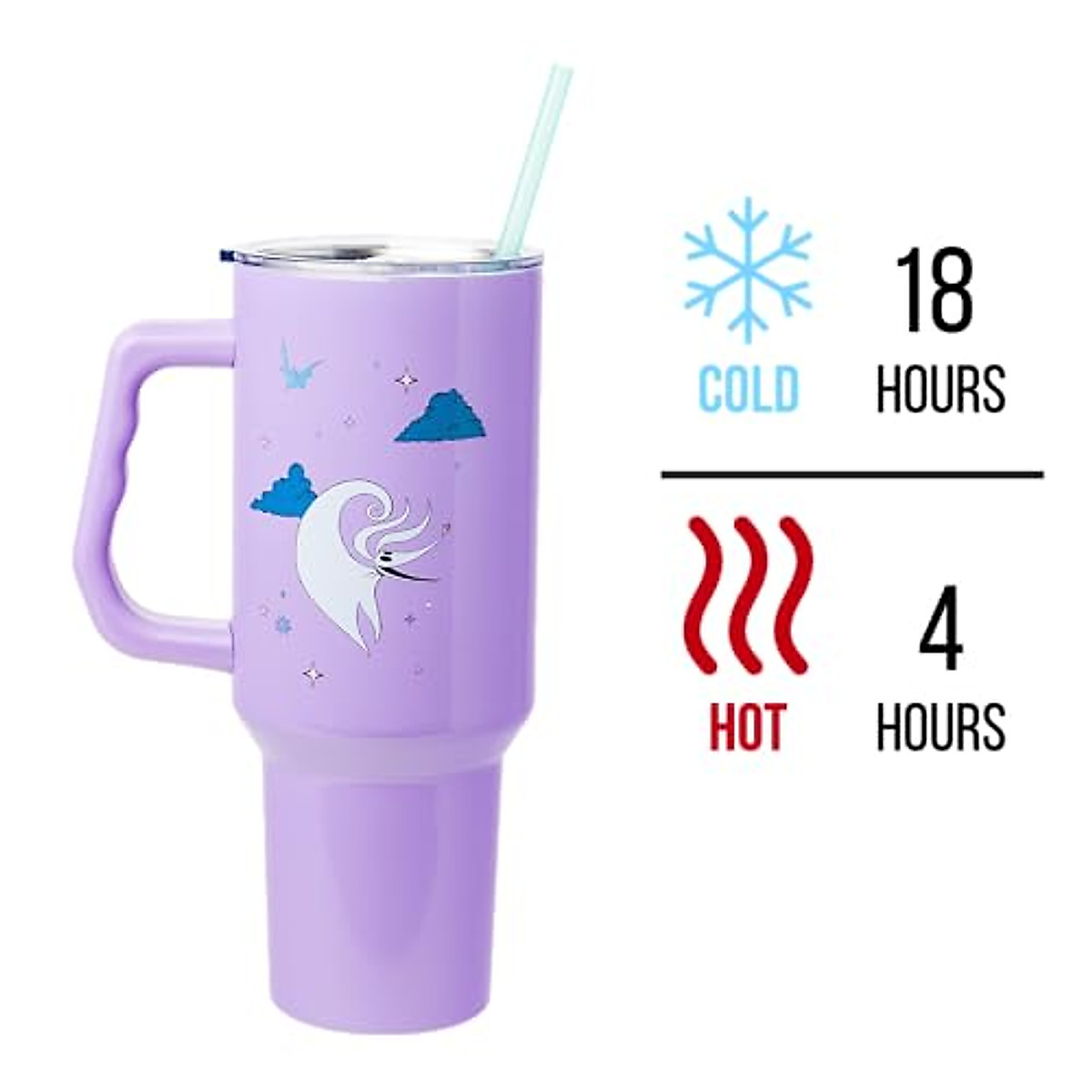 Silver Buffalo Disney Nightmare Before Christmas by Tim Burton Jack Skellington Stainless Steel Tumbler with Handle and Straw, Fits in Standard Cup Holder, 40 Ounces