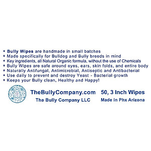 Bully Wipes - Bulldog Wrinkle Wipes Specifically for Bulldog Breeds All Natural Organic Formula Refreshing Botanical Scent - Removes Dirt - Safe to use Around Eyes, Ears, Paw, Wrinkles!