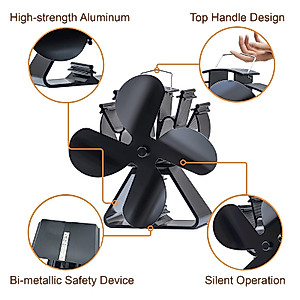 Wood Stove Fan Heat Powered Fan 4 Blade Fireplace Fan for Wood Burning Woodstove Eco Friendly Silent Efficiently
