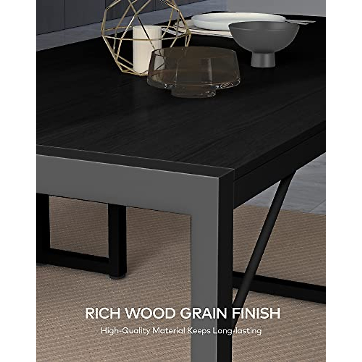 Bealife Dining Table Set for 4, Modern Kitchen Table Set with 2 Benches, 45.5in 3-Piece Soho Dining Room Table Set with Metal Frame and MDF Board, Sturdy Structure, Space-Saving Furniture (Black)