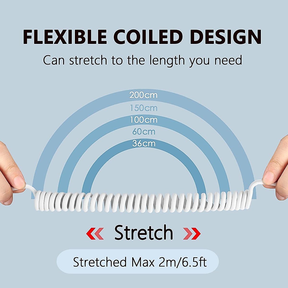 GELRHONR Retractable USB A to USB C Multi Charging Cable,Coiled 5A 3 in 1 Multiple USB C Fast Charging Cord,Compatible with Cell Phones Tablets Android and More （MAX 6.5Ft (White 1 to 3)