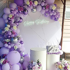 PatiCool Light Purple Balloons - 12 inch 100pcs Latex - Round Pastel Purple Birthday Balloons with 2 Ribbons, Lilac Lavender Balloons for Birthday Party, Wedding, Anniversary, Baby Shower Decorations