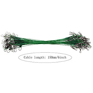 E-outstanding 50PCS Fishing Wire Lead Nylon Coated Fishing Wire Green with Swivel Rings Fishing Gear Accessories, 6 Inch 15cm Green