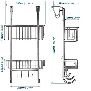 smartpeas Hanging Shelf for The Bathroom in Grey/Chrome Look - 2X Hanging Basket - 23.5'' x 12'' x 4.5'' - Stainless Steel - Shower Shelf Without Drilling - Extra: 2X Stainless Steel Adhesive Hooks