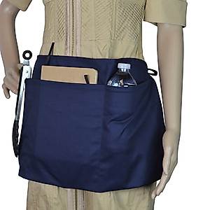 DALIX 24" Large Aprons Bartender Money Kitchen Restaurant Waist Bib Apron (3 Pockets) Navy Blue (10 Qty Pack)