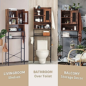 Labonida Over The Toilet Storage Cabinet - 5-Tier Freestanding Bathroom Organizer - Retro Space Saver Toilet Shelf - Multi-Function Display Shelves with Door
