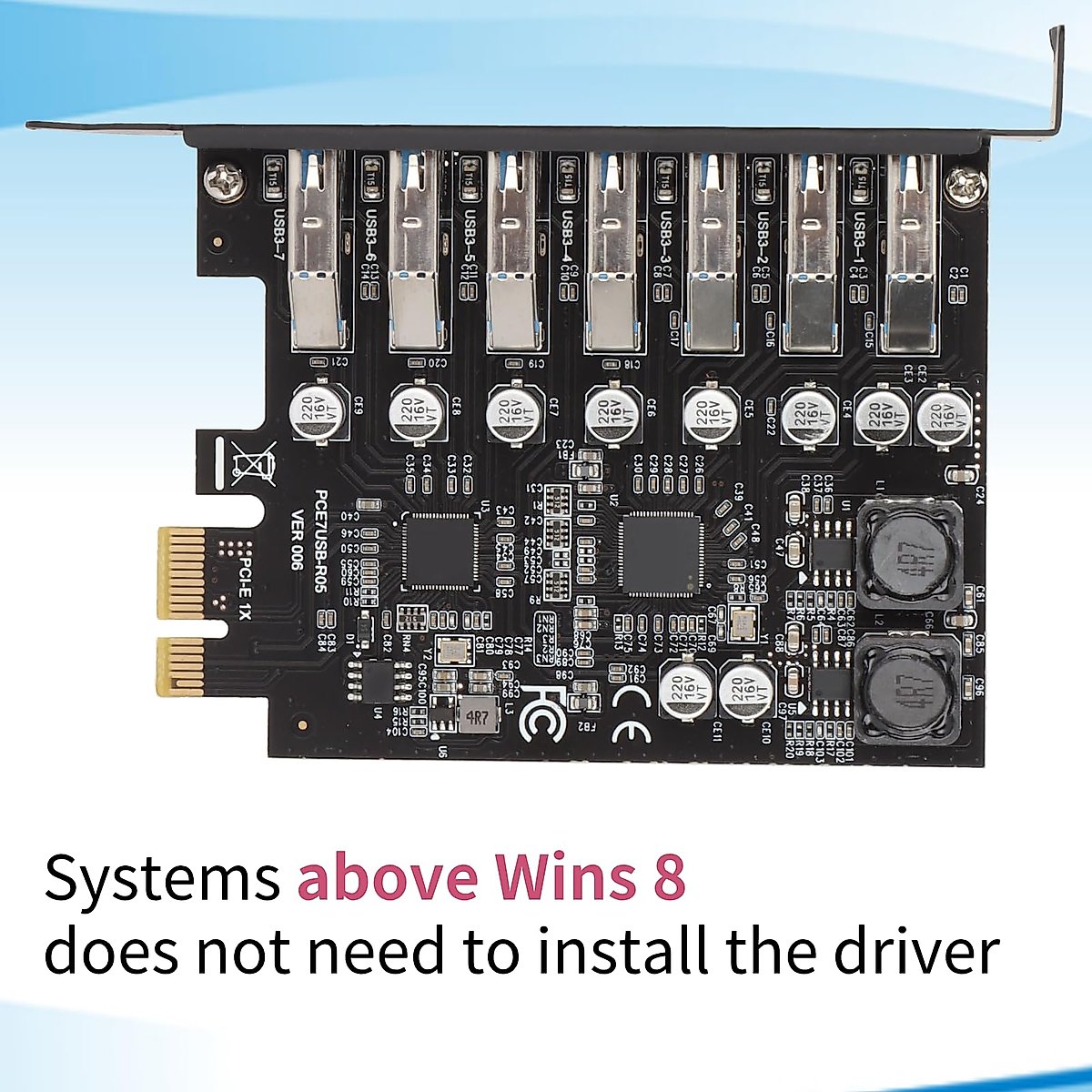 PCIE to USB 7 Port Expansion Card, PCI Express USB Add in Card, Internal USB 7 Port Front Expansion Card for XP 7 8 10 11 Linux