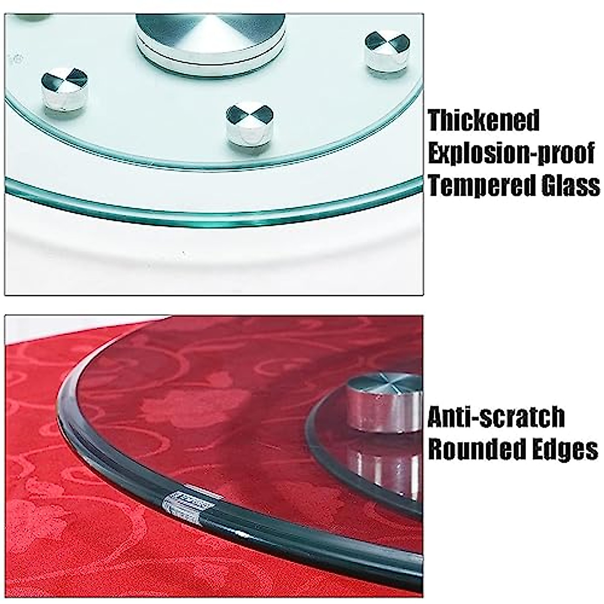 Yesbon Tempered Glass Lazy Susan Round Turntable 360° Rotating Dining Table Tempered Glass Table Top Lazy Susan Transparent Serving Tray with 6 Anti-tilt Wheels,90cm