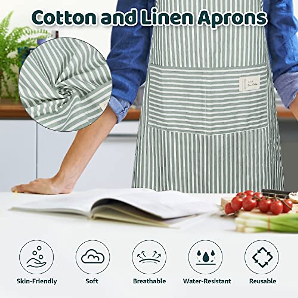 Yanacc 2 Pack Aprons for Women Chef, Apron with 2 Pocket and Adjustable Neck Strap for Kitchen Cooking Baking Gardening (Apron-13)