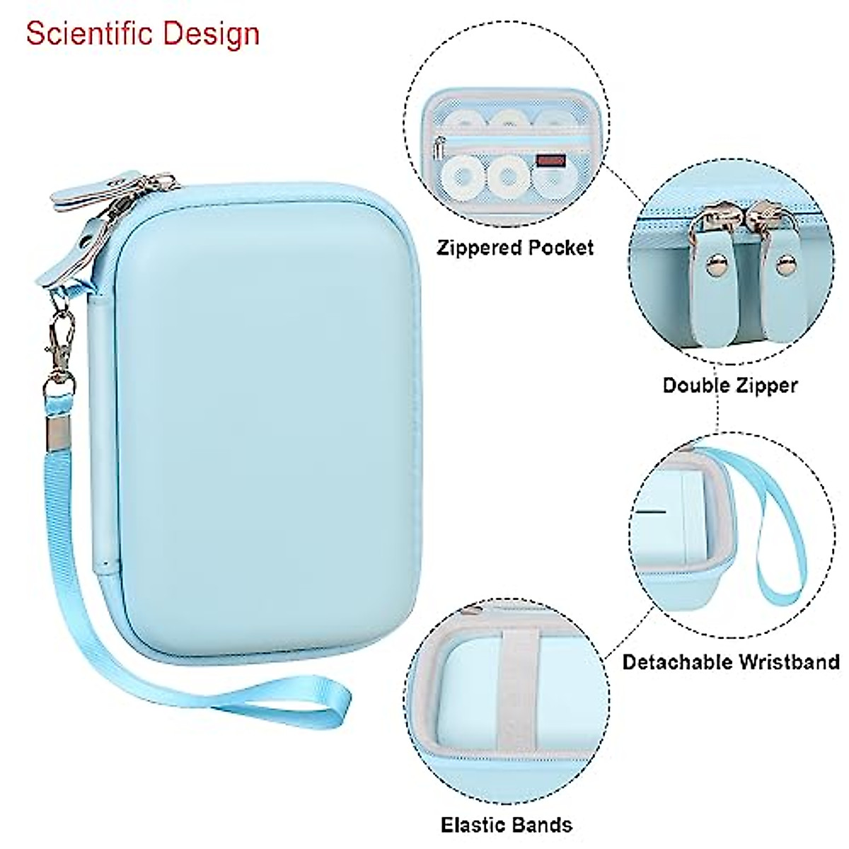 Elonbo Hard Carrying Case for NIIMBOT D11/D110 Label Maker Machine, Portable Bluetooth Wireless Label Printer Travel Bag, Small Thermal Sticker Printer Storage Holder,Extra Pocket Fits Tape Cable,Blue