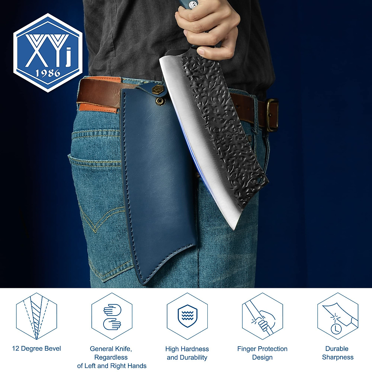 XYJ Full Tang Kitchen Knife Chinese Vegetable Knives Forged Serbian Butcher Knife With Carry Sheath For Home Kitchen or Camping