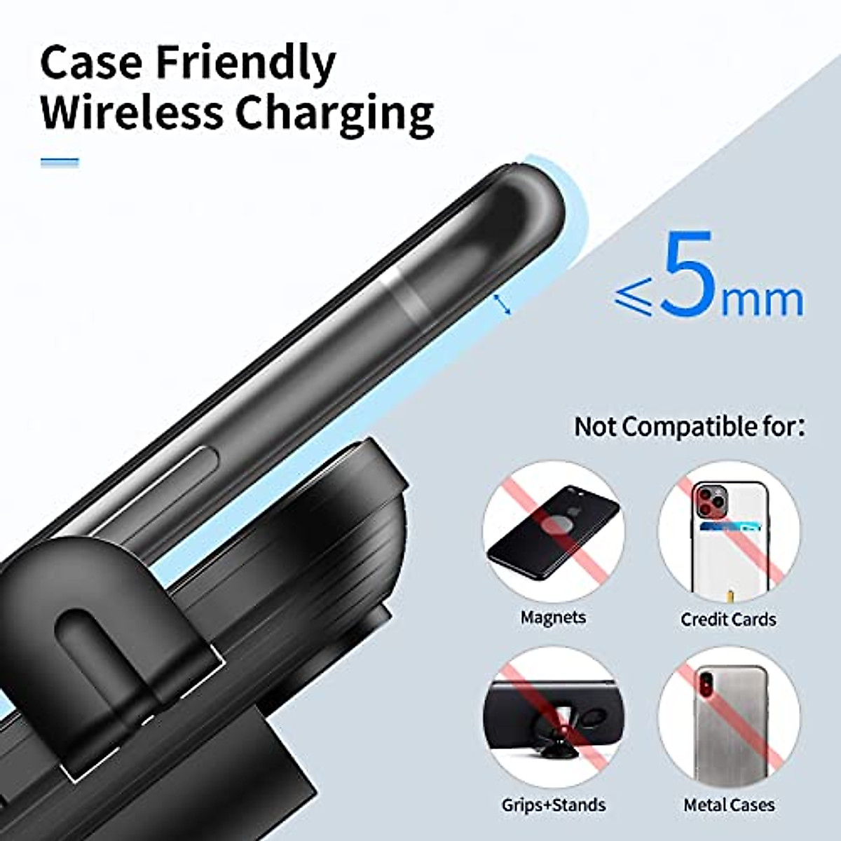 Nalwort Wireless Car Charger Auto Clamping with Air Vent and Dashboard Mount 15W Qi Fast Charge Wireless Car Charger Mount for iPhone 14/14 Pro Max/13, Samsung S21/S20/S10/S9, Note 20