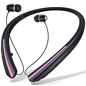 Retractable Bluetooth Headphones Neckband, Headset Wireless with High Volume Earbuds Call Sweatproof Vibrate Alert Earphones with Mic Work with iPhone, iPad, Samsung, Android (PK)