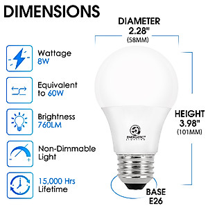 24-Pack A19 LED Light Bulb, 60 Watt Equivalent, Daylight 5000K, E26 Medium Base, Non-Dimmable LED Light Bulb, UL Listed