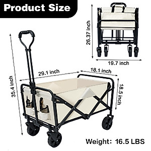 Collapsible Folding Wagon, Outdoor Beach Wagon, Collapsible Wagon Heavy Duty with Two Drink Holders, Wagon Cart with Wheels Foldable for Camping Shopping Sports