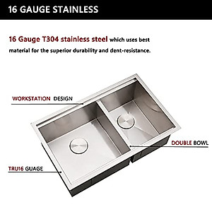 33 Inch Underomount Workstation Ledge Kitchen Sink - Abironl 33 Inch Undermount Kitchen sink 16 Gauge Ledge Workstation Stainless Steel 60/40 Double Bowl Undermount Kitchen Sink