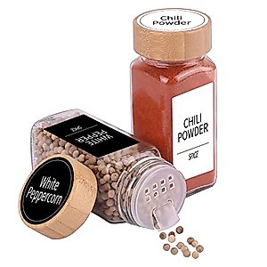 SWOMMOLY 36 Glass Spice Jars with Labels,4 oz Empty Square Spice Jars with Bamboo Lids,5 Different Types of Spice Labels Sets, Spice Bottles with Shaker Lids