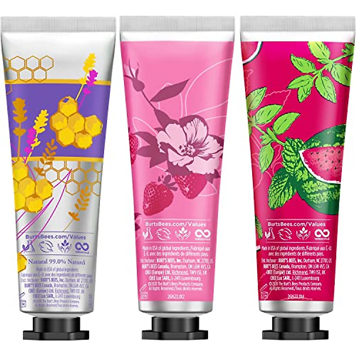 Burt's Bees Christmas Gifts, 3 Body Care Stocking Stuffers Products, Hand Cream Trio Set - Lavender Honey, Watermelon Mint & Wild Rose Berry Shea Butters