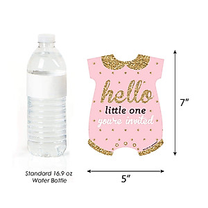 Big Dot of Happiness Hello Little One - Pink and Gold - Shaped Fill-In Invitations - Girl Baby Shower Invitation Cards with Envelopes - Set of 12