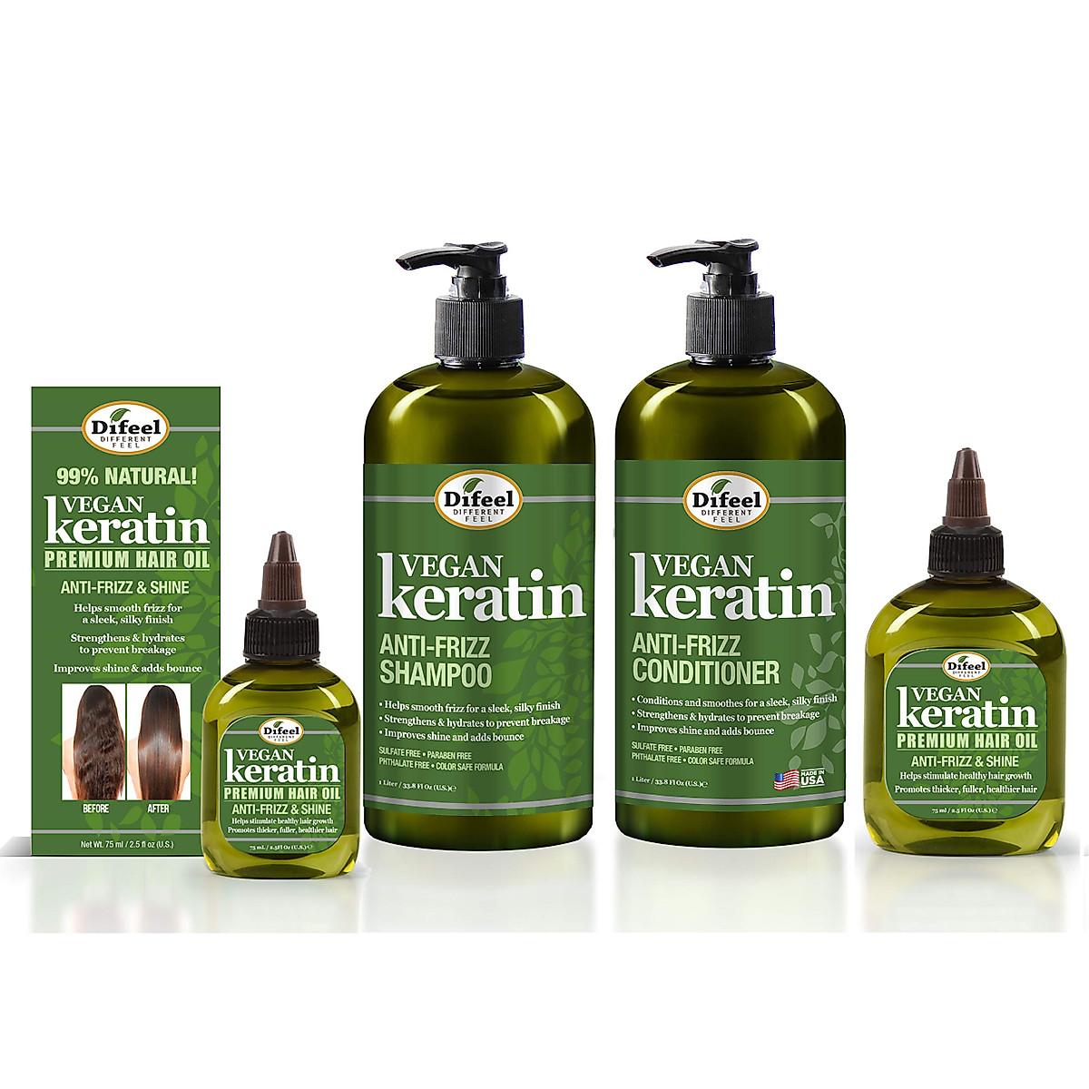 Difeel Vegan Keratin Anti Frizz Shampoo 33.8 oz - Cruelty Free Vegan Sulfate Free Shampoo