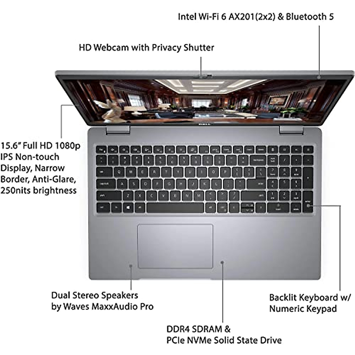 Dell Latitude 5520 Business Laptop, 15.6" FHD Display, Intel Core i5-1135G7 vPRO, 16GB RAM, 512GB SSD, IR Camera, HDMI, Backlit Keyboard, Wi-Fi 6, RJ-45, Thunderbolt 4, Windows 11 Pro