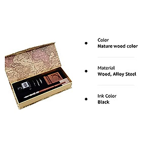 GC Antique Wooden Stem Pen Handcrafted Calligraphy Pen Set Dip Nib Pens-Writing Case With Black Ink Pen Wooden Holder Cartridges LL-182